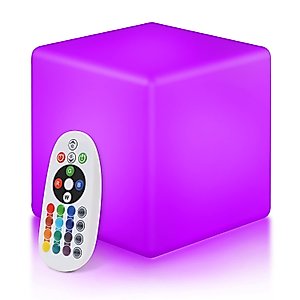 Magshion 16-Inch LED Cube Chair Lights, Glow Cube Seat 16 RGB Color Changing Waterproof Light Up Stool Rechargeable Mood Lamp Decorative Lighting Light with Remote for Garden Patio Party Bar Cafe