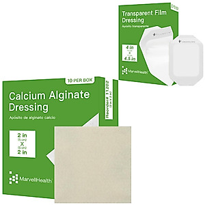 MarvellHealth Calcium Alginate Dressing & Transparent Film Dressing, Soft & Conformable