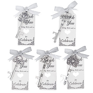 Makhry Skeleton Key Bottle Opener Wedding Favors 100pcs Guests Souvenir Gift set with Thank You Crads and Ribbons for Wedding Bridal Shower Party Favors(Silver)