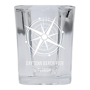 Daytona Beach Pier Souvenir 2 Ounce Square Shot Glass laser etched Compass Design