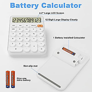 Cute Calculators Desktop Size 6.3 * 4.3in/16 * 11cm, DECKLIT Battery 12 Digit Desk Calculator Extra Large LCD Display, Great Desktop Calculator Big Buttons, 15°Tilt Screen for Kids Calculator(Pink)