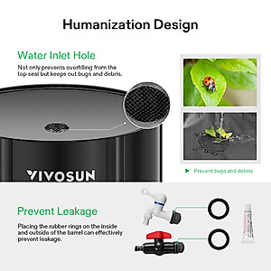 VIVOSUN Collapsible Rain Barrel, 100 Gallon Water Storage Tank with 1000D Oxford Cloth, Portable Rain Collection System includes Two Spigots and Overflow Kit, Black