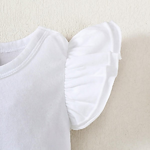 LYSMuch Baby Girls Ruffle Sleeves Bodysuit Infant Solid Color Top Jumpsuit (White,12-18 Months)