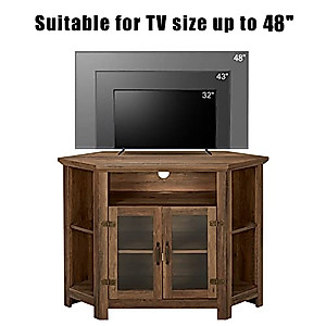 Amerlife Corner TV Stand for TV's up to 48", 44 Inch Modern Farmhouse Wood Entertainment Center, TV Console with Double Doors and Storage Cabinets for Living Room,Reclaimed Barnwood