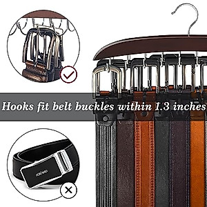 Belt Hanger Organizer, Upgraded Tie and Belt Organizer, 20 Hooks Wooden Belt Rack for Storage, 360°Rotating Space Save Belts Organizer for Tie, Tank Top, Scarf, Stored Up to 60 Belts-Red