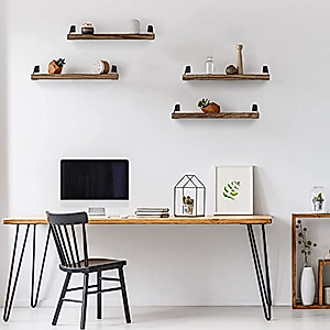 HXSWY Rustic Wood Floating Shelves for Wall Decor Farmhouse Wooden Wall Shelf for Bathroom Kitchen Bedroom Living Room Set of 4 Light Brown