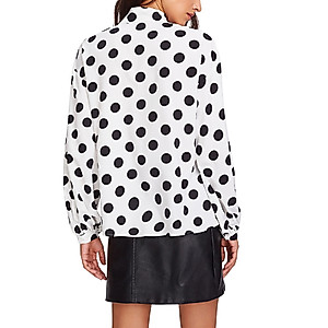 Floerns Women's Bow Tied Neck Lantern Long Sleeve Polka Dot Blouse White S