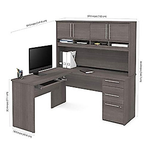 Bestar Innova L-Shaped Desk with Hutch, 60W, Bark Grey