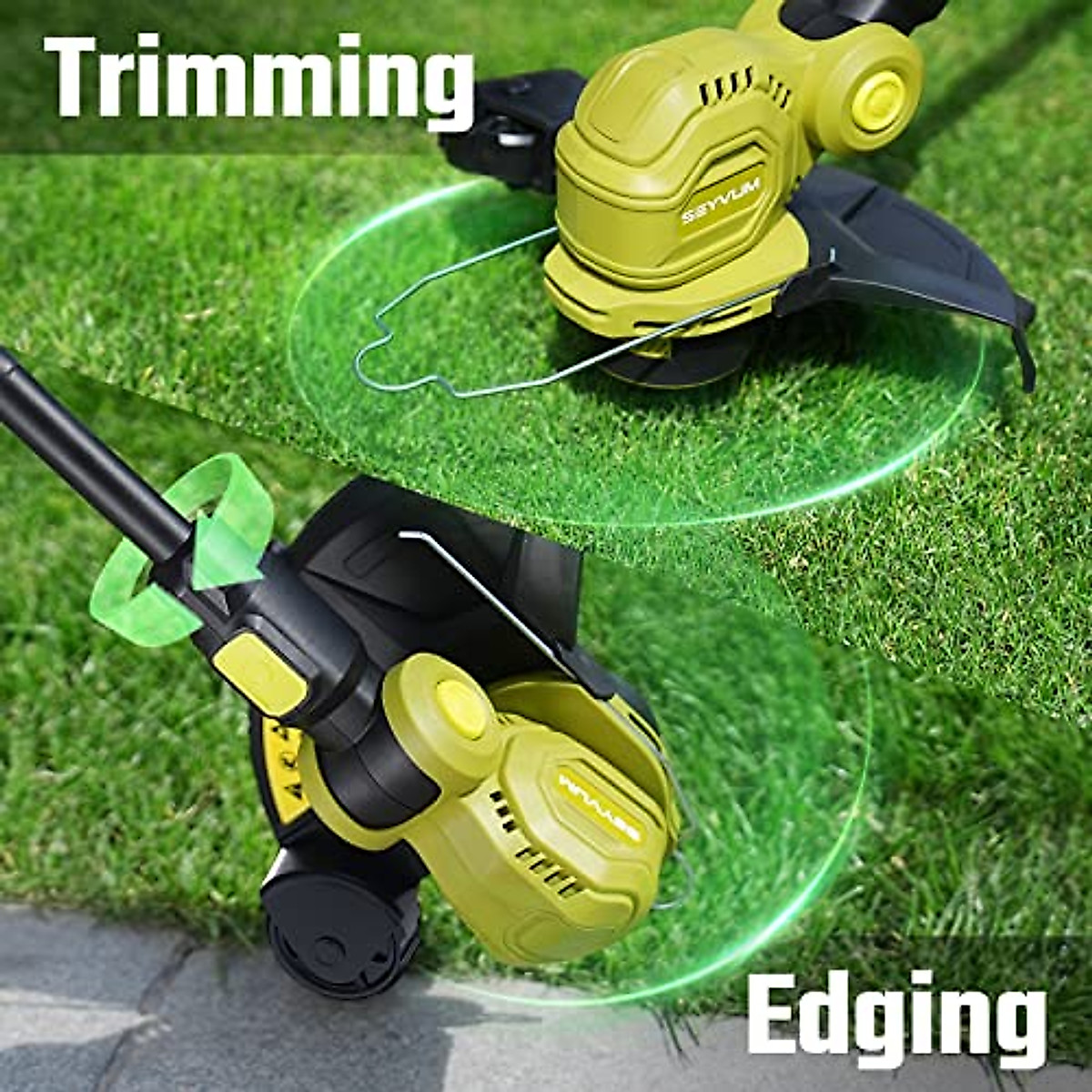 String Trimmer, SEYVUM 12-inch Cordless Weed Wacker with Auto Line Feed, 2 X 2.0Ah Battery Powered Weed Eater, 20V Lawn Edger with 6 Pcs Grass Cutter Spool Line, Fast Charger Included