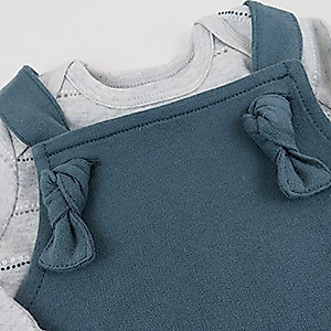 HonestBaby Baby Boys' 2-Piece Organic Cotton Overall & Top Set (Legacy), Gray Slate, Newborn
