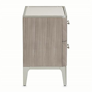 MICHAEL AMINI Lanterna Wood & Marble Nightstand in Silver Mist