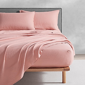 DAPU Pure Linen Sheets Set, 100% French Linen from Normandy, Breathable and Durable for Hot Sleepers, 4 Pcs Set - 1 Flat Sheet, 1 Fitted Sheet, 2 Pillowcases (Pink Clay, King)