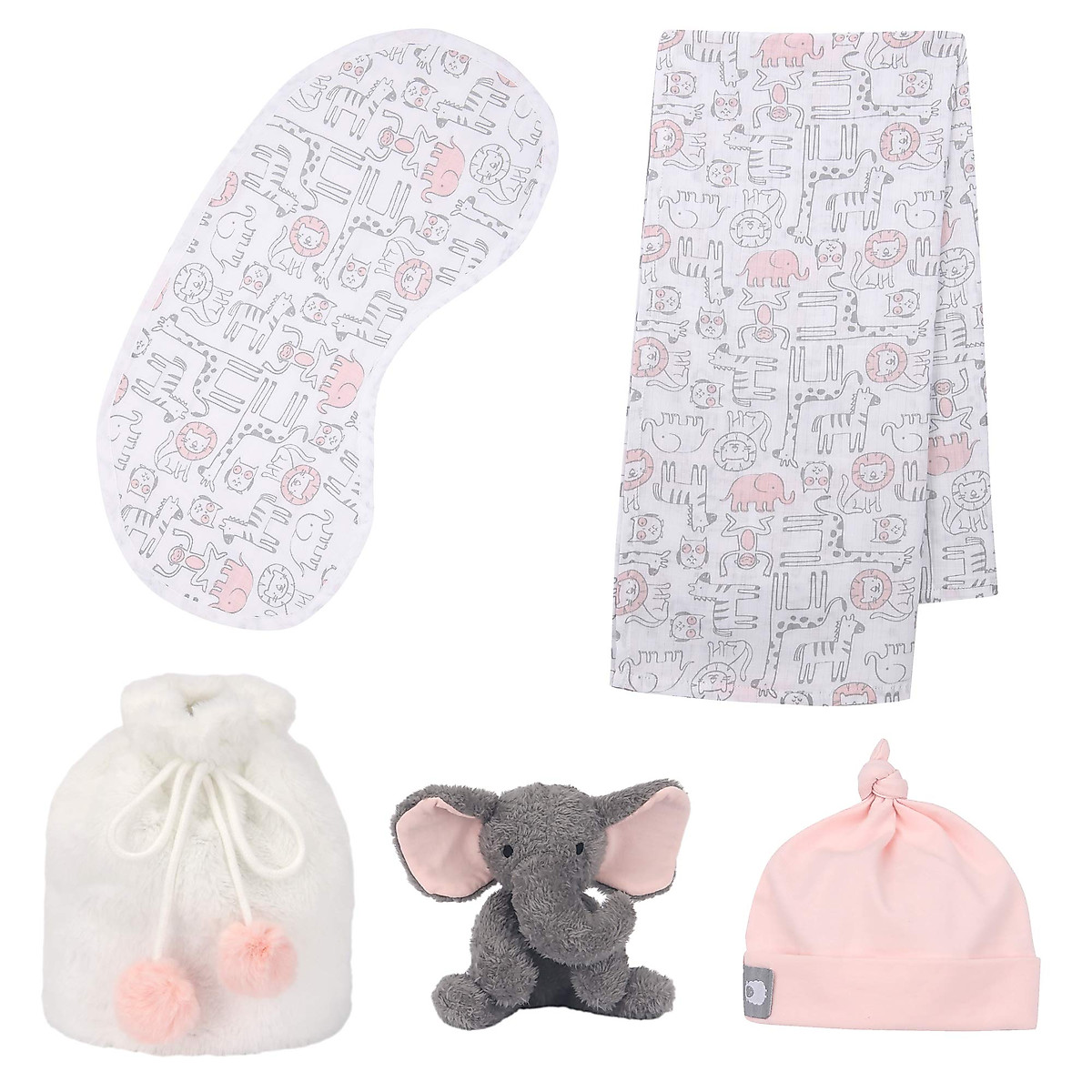 5 Piece Pink/Gray Luxury Soft Baby Gift Bag for Infant/Newborn