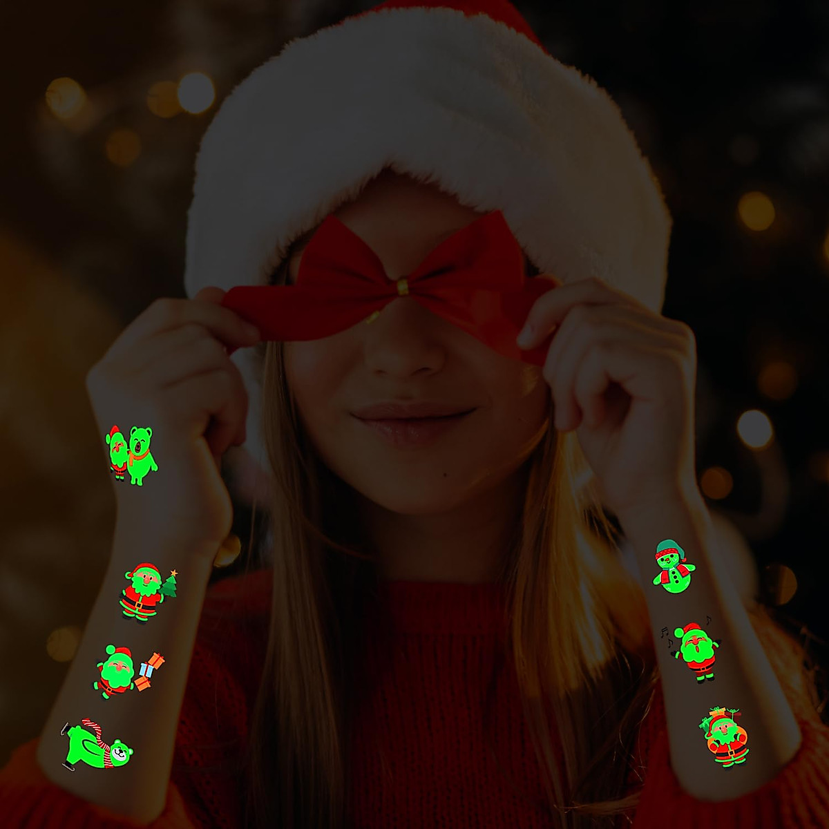 Awinmay Luminous Christmas Temporary Tattoos for Kids - 120 Pieces Christmas Glow in The Dark Tattoos Stickers for Boys and Girls,Christmas Party Favors for Kids Stocking Stuffers and Gifts 10 Sheets
