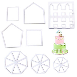 DaNaRaa Plastic Mini House Bamboo Fence Pennant Cookie Cutters Cakecup Decoration Fondant Molds Tools(8 Pieces)