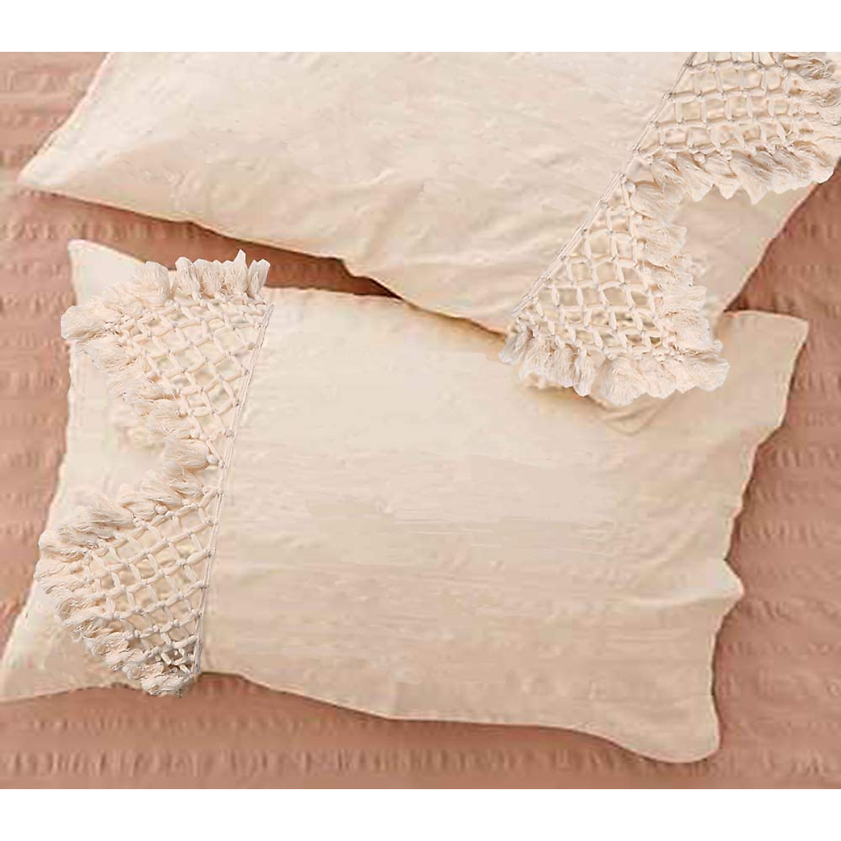 Flber Ivory Duvet Cover Set Queen Boho Bedding Set Cotton Comforer Cover Set.