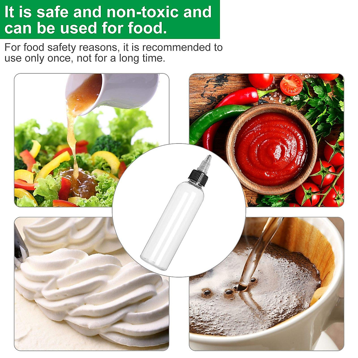 ABuff 32-Pack Clear Dispensing Bottles, 120ml/4 Ounce Plastic Squeeze Condiment Bottles with Twist-on Cap Lids - Round Plastic Squeeze Bottle for Ketchup,Mustard,Olive Oil and More