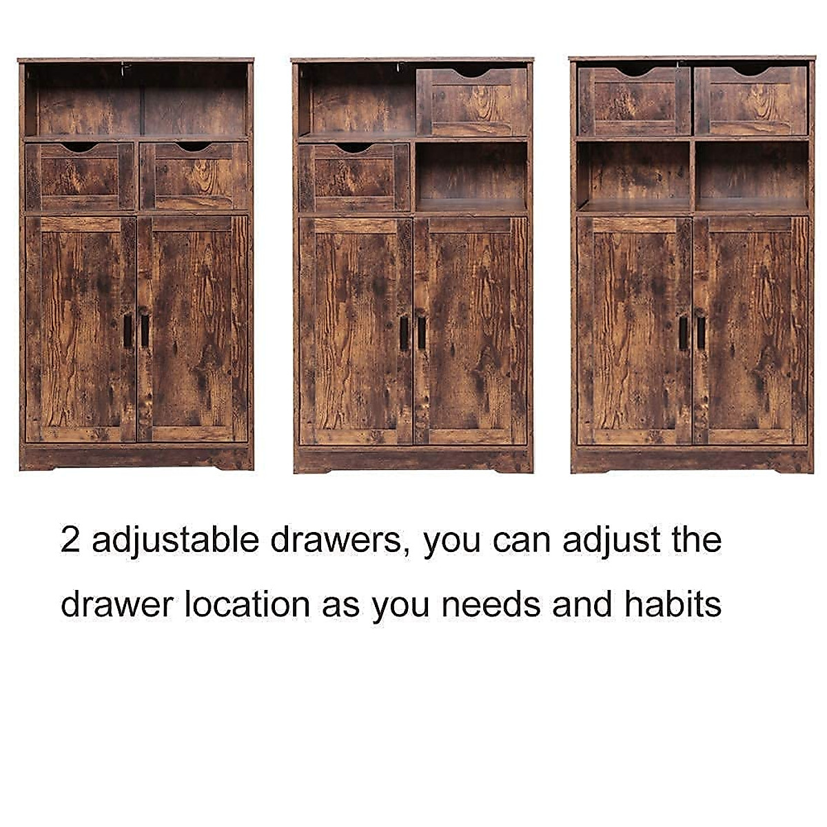 Iwell Mid Century Coffee Table & Large Storage Cabinet with 2 Drawers & 2 Shelf, Sideboard Cupboard with Double Door, Boho Cocktail Table for Living Room, Bedroom, Kitchen, Home Office