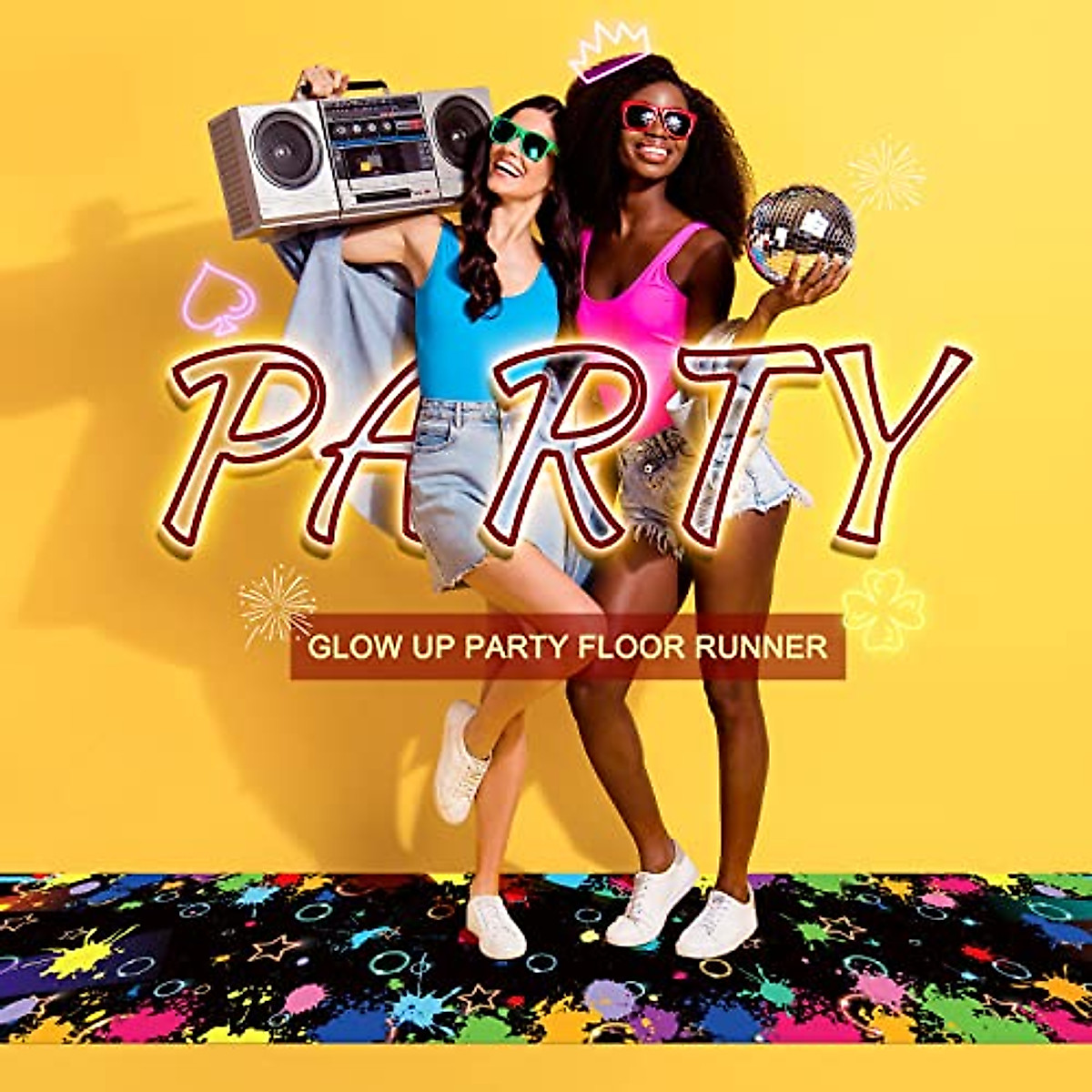 Neon Carpet Runner Neon Party Decorations Glow in The Dark Carpet Runner 80s Carpet Rug Neon Aisle Runner Light up Dance Floor Fluorescent Neon Birthday Wedding Christmas Party Supplies Favors,10 ft