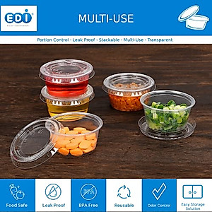 EDI [2 OZ, 50 Sets] Clear Disposable Plastic Portion Cups with Leakproof Lids | Jello Shot Cups | Condiment and Dipping Sauce Cups | Souffle Cups | BPA Free | Recyclable