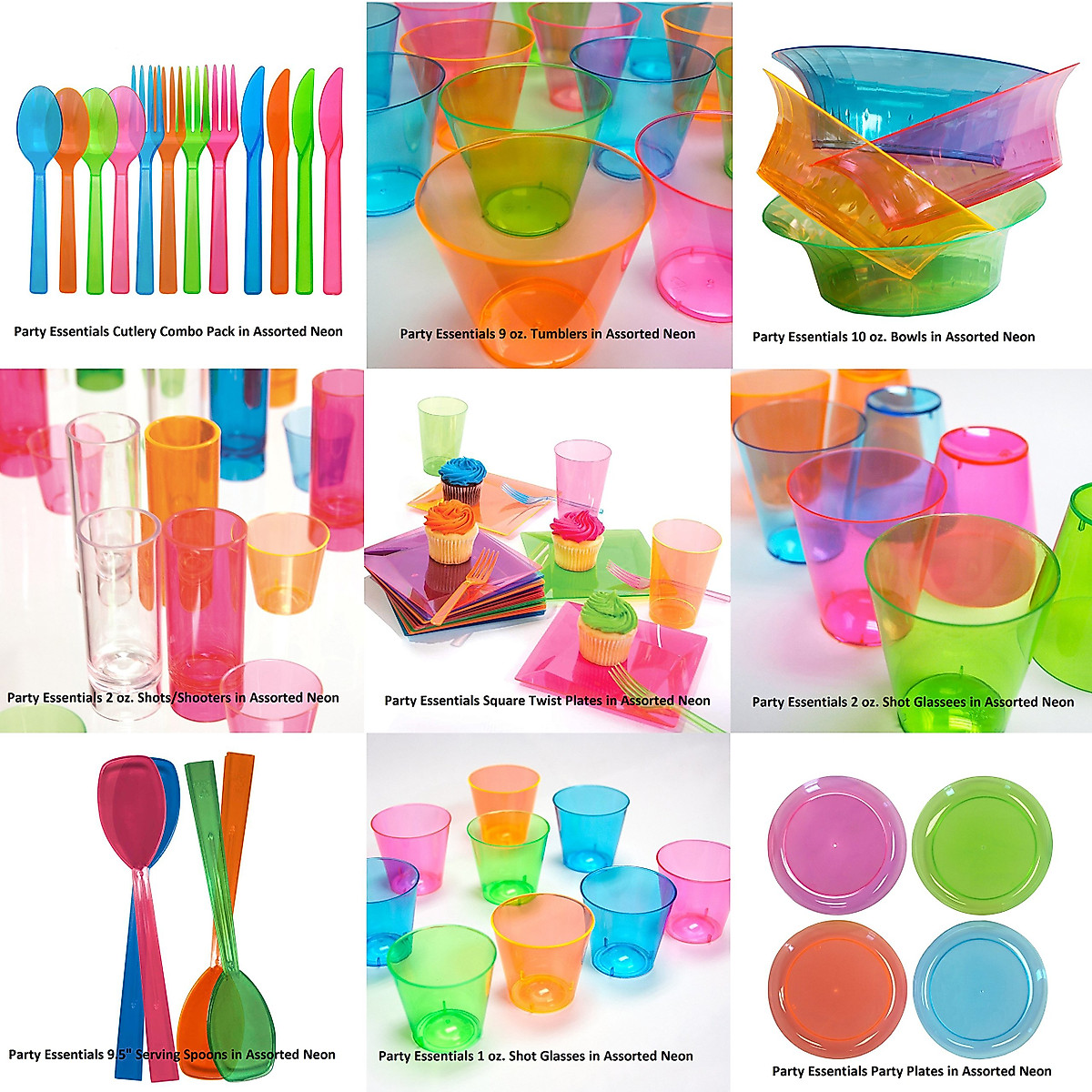 Party Essentials Plastic Cups, 100-Count, Assorted Neon
