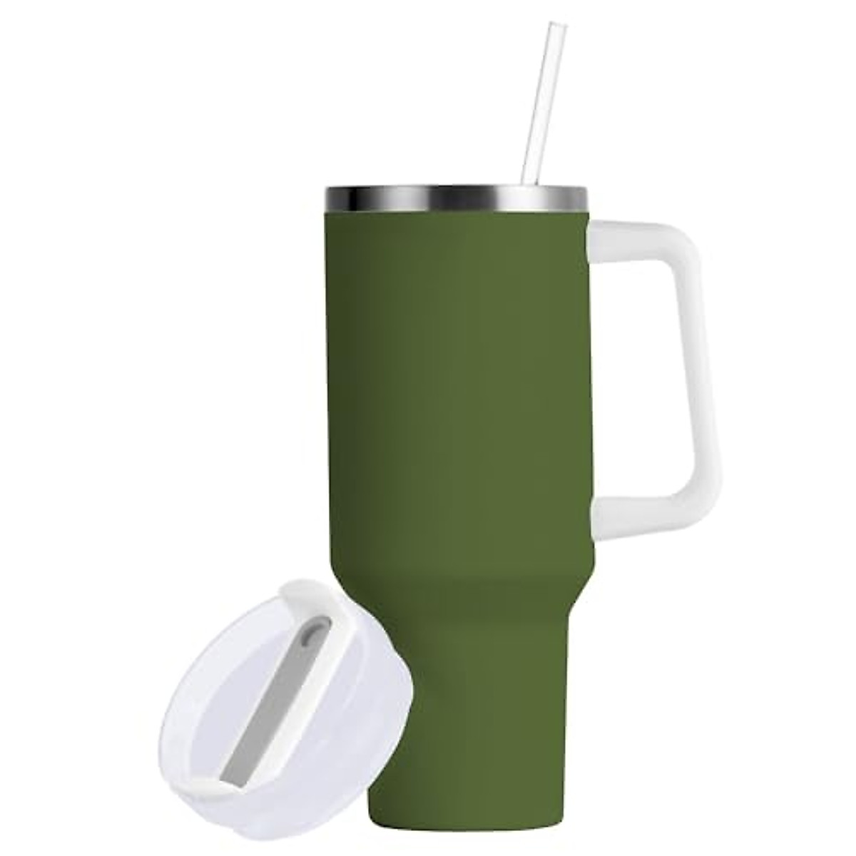 MCHIVER Dark Green Tumbler with Lid and Straw 40 oz Insulated Water Bottle Leakproof Water Tumblers for Iced Water Coffee Smoothie