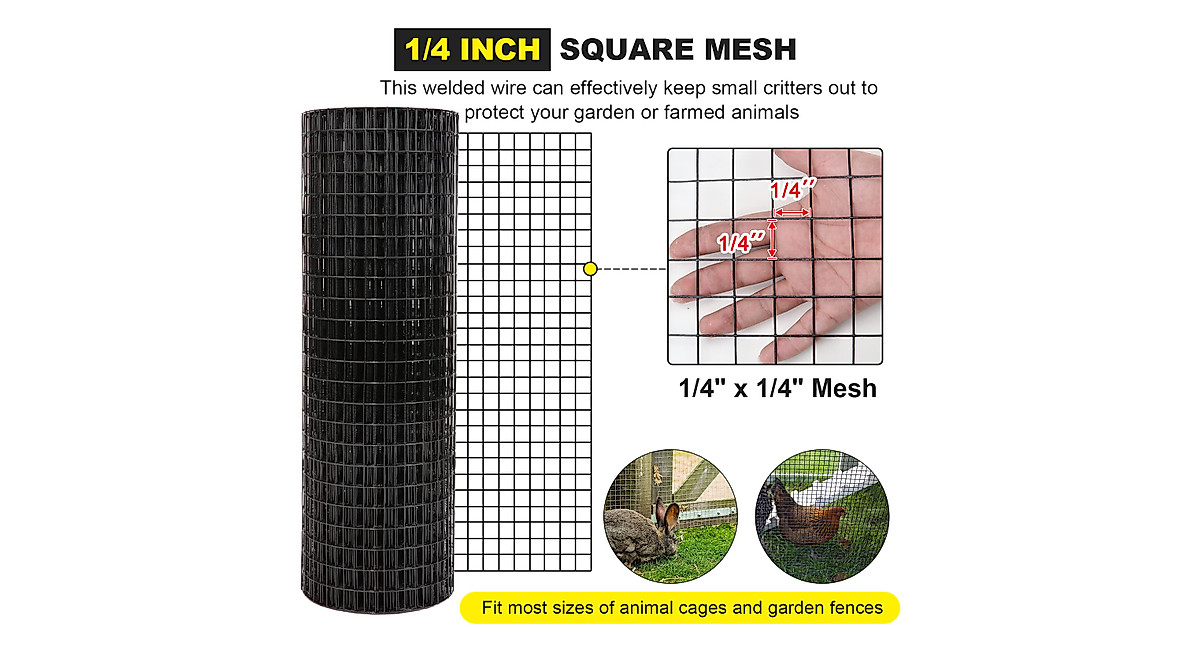 forimo 1/4" Black Vinyl Coated Hardware Cloth for Garden & Home