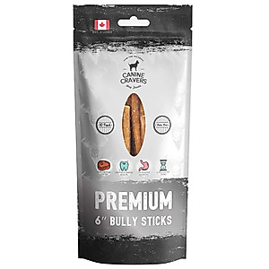 Canine Cravers Maplewood Smoked Bully Sticks 6” Inch - 100% Natural Free Range Grass Fed Beef - Made in Canada - Odor-Reduced Long Lasting, Rawhide Free Dog Chews High Protein Low Fat Dental Care