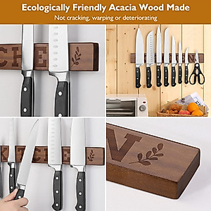Faivykyd Acacia Wooden Magnetic Knife Holder for Wall, 16 Inches No Drill Knife Magnetic Strip - Kitchen Sign, Knives Rack, Kitchen Decor, Magnetic Utensil Holder, Housewarming Gifts