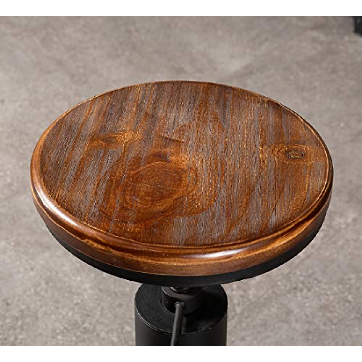 Diwhy Industrial Vintage Bar Stool,Kitchen Counter Height Adjustable Screw Stool ,Swivel Bar Stool,Metal Wood Stool,27 Inch,Fully Welded Set of 2 (Wooden Top)