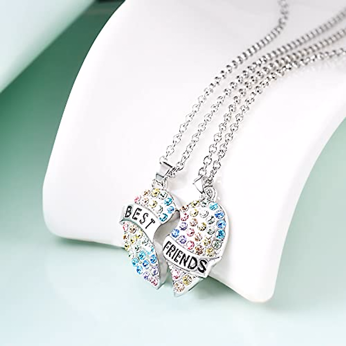 luomart Girls Best Friends Necklace for 2,BFF Friendship Gifts for 2,Rainbow Broken Heart Pendant Jewelry Set for Women Teens (BFF for 2)