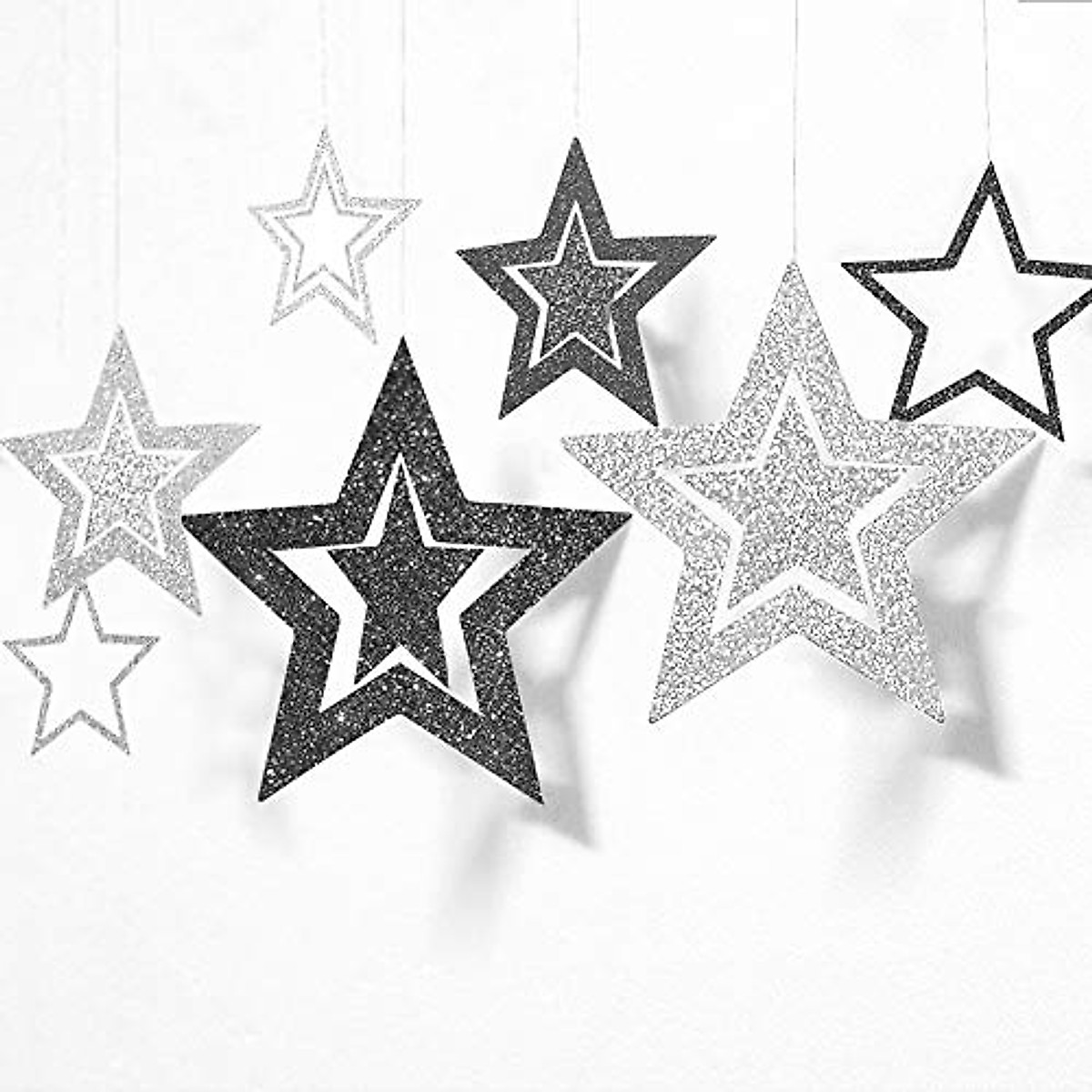 Cheerland Glitter Black Charcoal Silver Star Party Decorations Twinkle Little Star Garland Hanging Backdrop Banner Halloween Birthday Bridal Shower Graduation Ramadan EID Wedding Bachelorette Decor