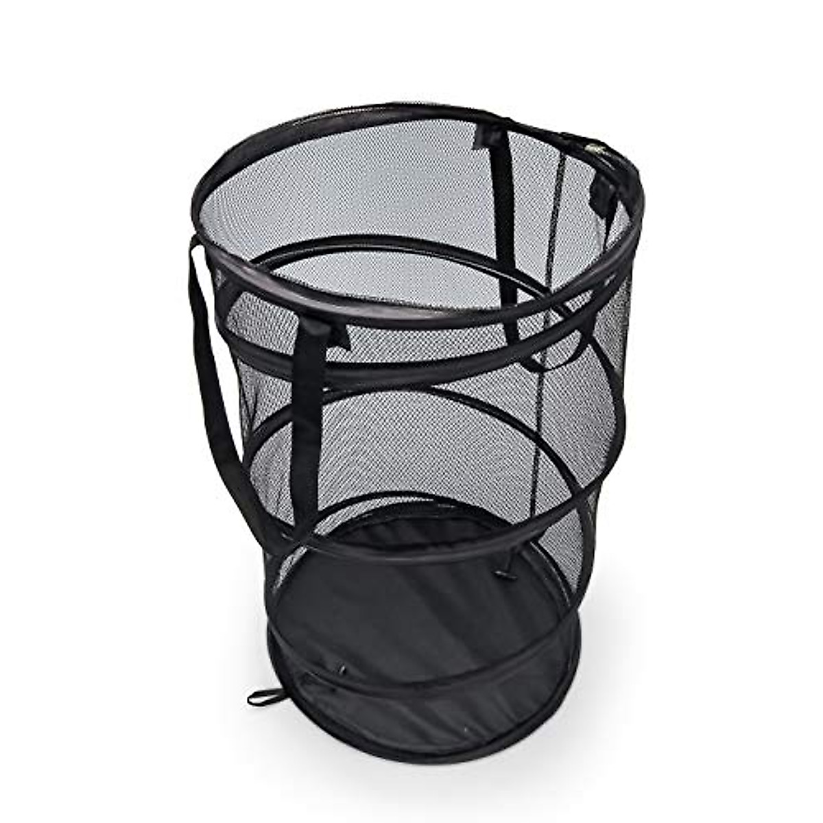 Camco Pop Collapsible Mesh Hamper Basket with Handles-Easy to Store and Clean, Perfect for Travel, Dorms, and More, Minimizes Moisture Caused Laundry Odors-Black (51977)