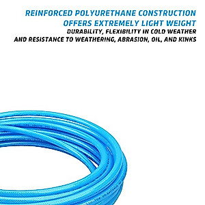 WYNNsky 1/4 inch x 25 feet Reinforced Polyurethane (PU) Air Hose, 300 PSI, Air Compressor PU Hose With 1/4" MNPT Brass Endings