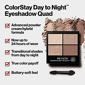 Revlon ColorStay Day to Night Eyeshadow Quad, Longwear Shadow Palette with Transitional Shades and Buttery Soft Feel, Crease & Smudge Proof, 560 Stylish, 0.16 oz