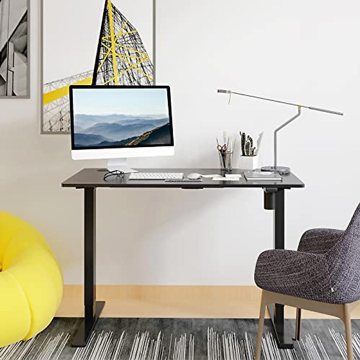 Electric Standing Desk Adjustable Height Desk 40 x 24 Inches Sit Stand Up Small Desk with Splice Board for Home Office Computer Table (Black Frame + 40" Black Top)