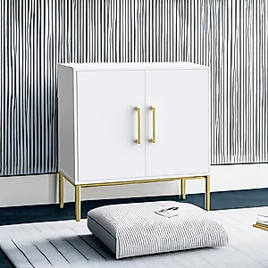 JOZZBY Buffet Sideboard Cabinet with Storage, Modern Wooden Free Standing Cabinet with Adjustable Shelves, White and Gold Cabinets for Living Room, Kitchen, Hallway