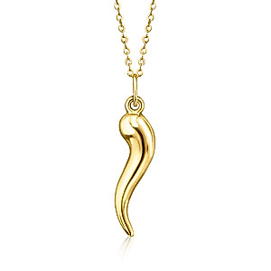 Canaria 10kt Yellow Gold Italian Horn Pendant Necklace. 16 inches