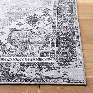 SAFAVIEH Tucson Collection Machine Washable Slip Resistant 4' x 6' Grey/Ivory TSN102F Vintage Persian Medallion Entryway Living Room Foyer Bedroom Accent Rug