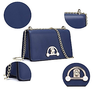 FT FUNTOR Leather Crossbody Bag for Women Shoulder Handbag Knob Lock with Chain (navy blue-A)