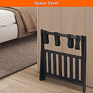 AKVOMBI Folding Luggage Racks for Guest Room, 2 Tier Suitcase Holder Stand with Shelf, Luggage Stand with Heavy Duty Nylon Belts for Bedroom, Hotel, Black