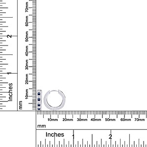 Round Cut Simulated Blue Sapphire With Cubic Zirconia Huggies Hoop Earrings In 14K White Gold Over Sterling Silver