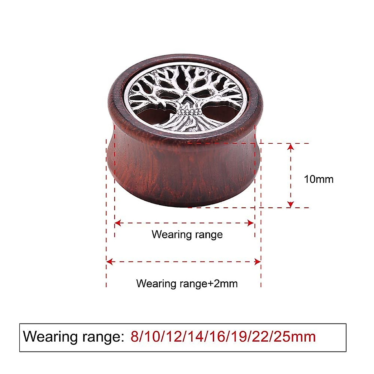 POBAISITER 2PCS Organic Red Sandalwood Hollow Double Flared Ear Gauges Tunnels Expander Tree Of Life Jewelry For Man For Woman Body Piercing Jewelry 0g-1 inch