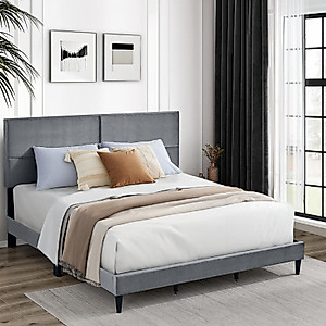 Zeelovtress Queen Size Bed Frame with Adjustable Headboard, Upholstered Platform Bed, Velvet Bedframe Mattress Foundation, Strong Wooden Slat Support, Easy Assembly, No Box Spring Needed, Silver Grey