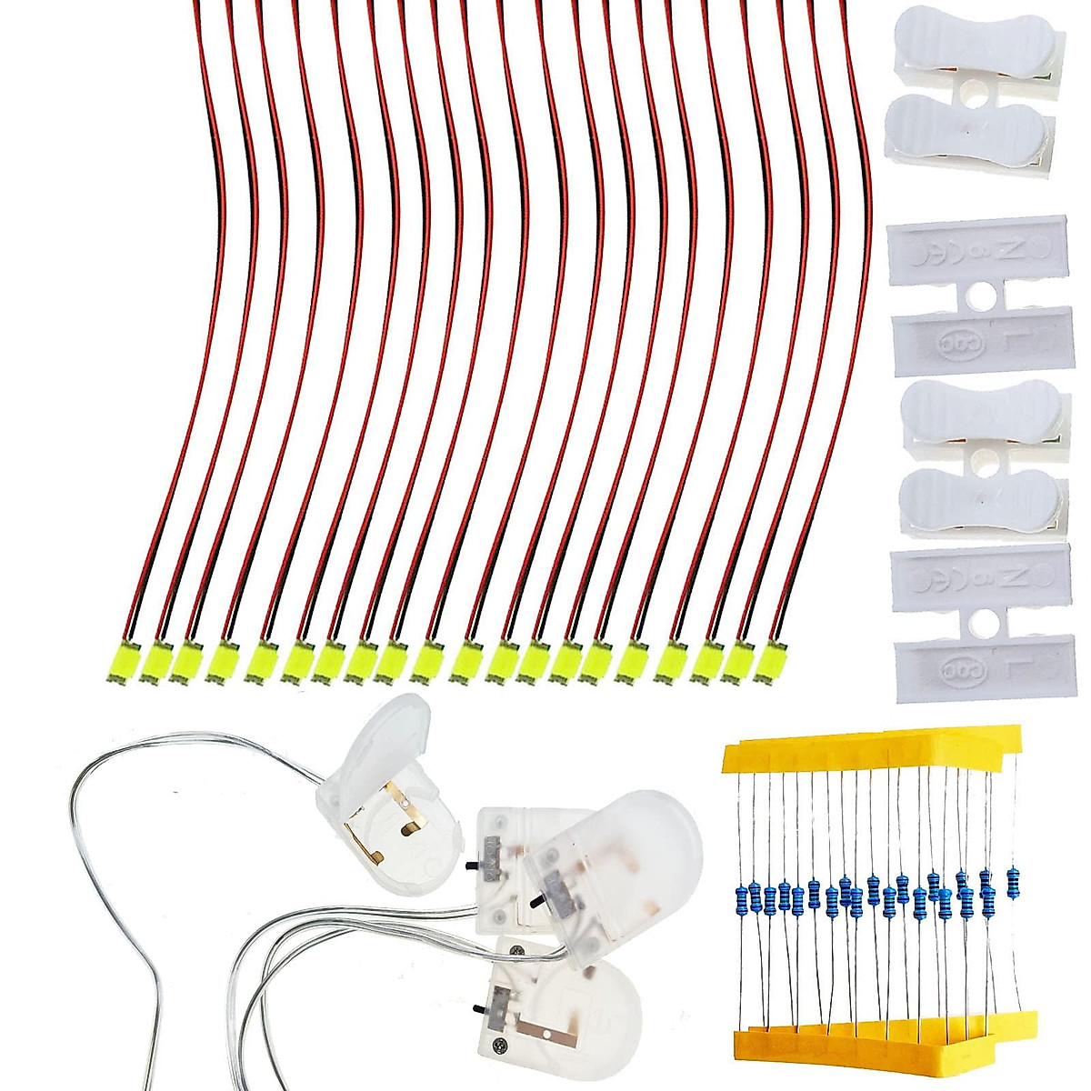 Ltvystore 28Pcs LED Pre Wired Emitting Diode White 12V Micro LED 0805 SMD LEDs & 3Volt Botton Cell Battery Case Holder & Quick Cable Connector