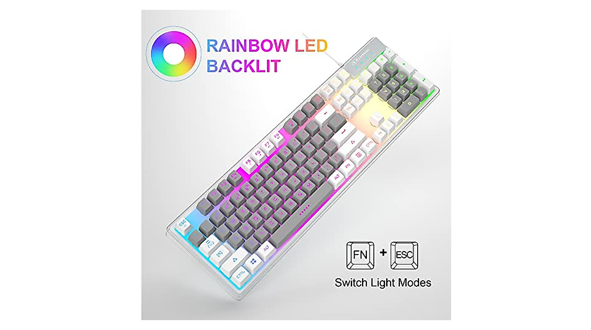 MageGee Rainbow Backlit Gaming Keyboard - Ergonomic Design