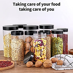 PLastic jars with lids 32 OZ & 16 OZ 24 PACK，Eiark Clear Plastic Storage Jars Containers with Airtight Black Plastic Screw On Lids Cylinder Large Round Jars Easy Clean for Household and Kitchen