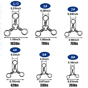 3 Way Swivels Fishing Tackle, 35pcs High Strength Triple Fishing Swivels Saltwater for Catfish Bottom Trolling Rig (1#)