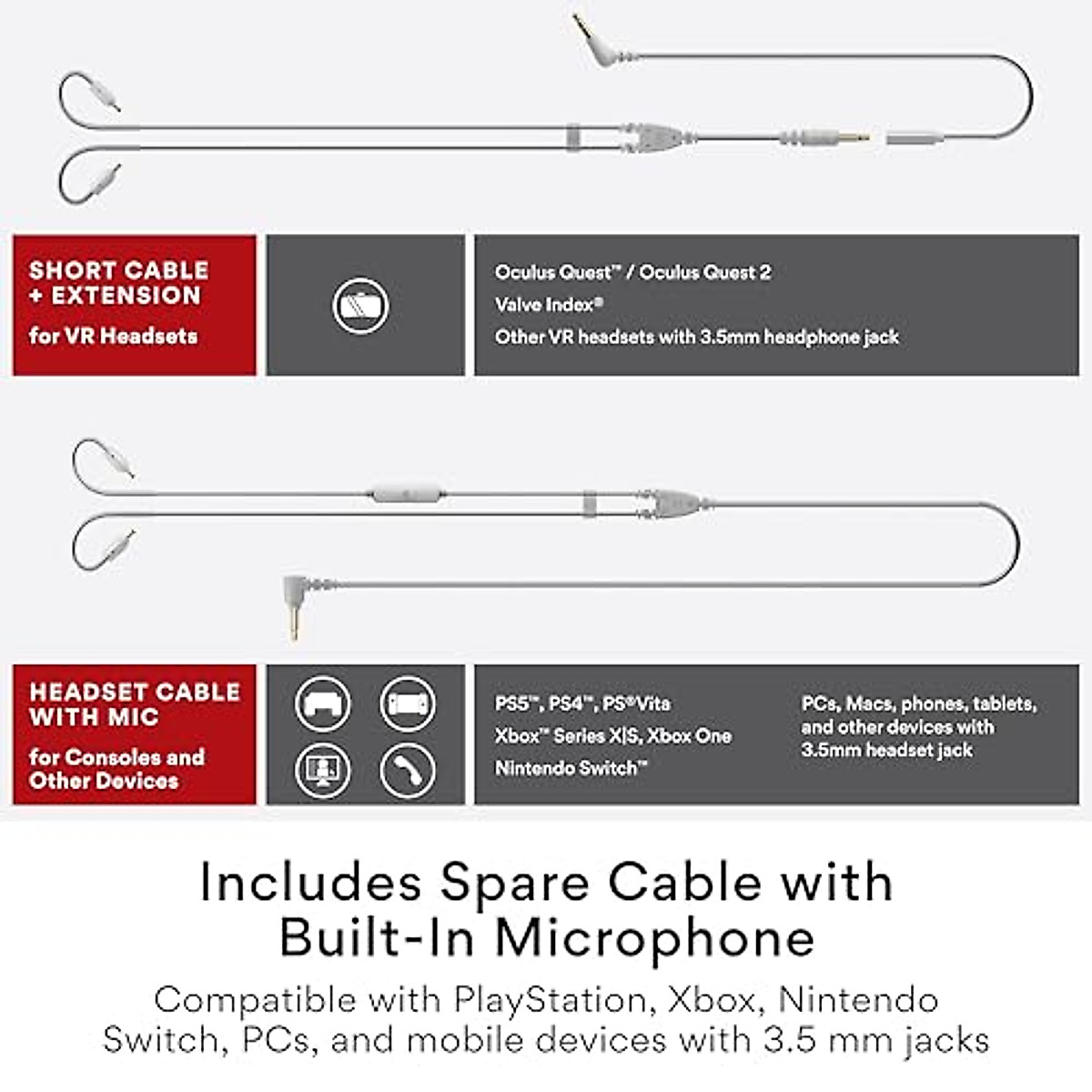 MEE audio M6 VR Multiplatform in-Ear Earphones with Headset Microphone for PS5, Xbox, Nintendo Switch, PC; Also Includes Short Cable and mounting Bracket for Oculus Quest and Other VR Gaming Headsets