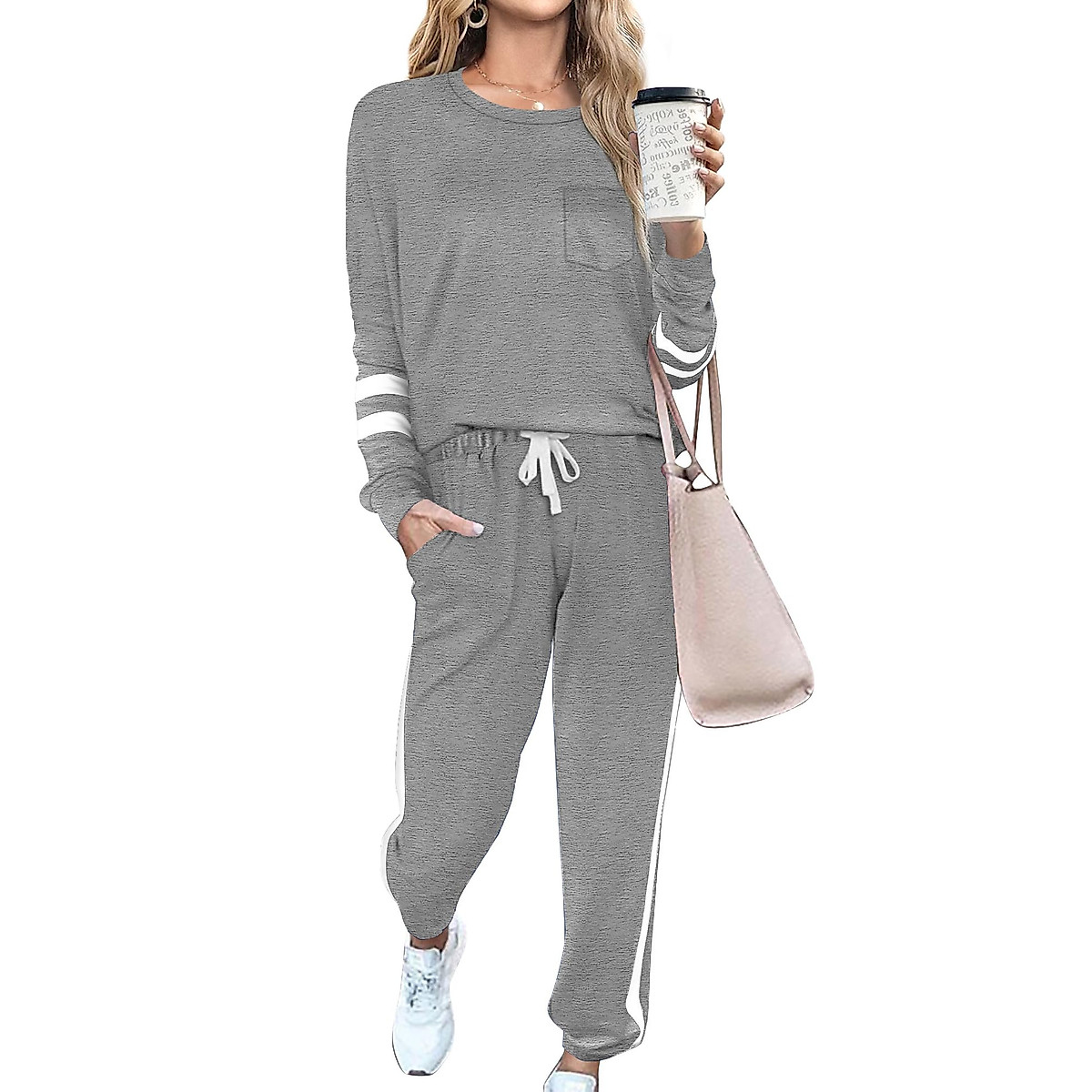 RUBZOOF Tracksuit for Women Set Plus Size Two Piece Lounge Wear Sweatsuit Outfits Gray 3XL